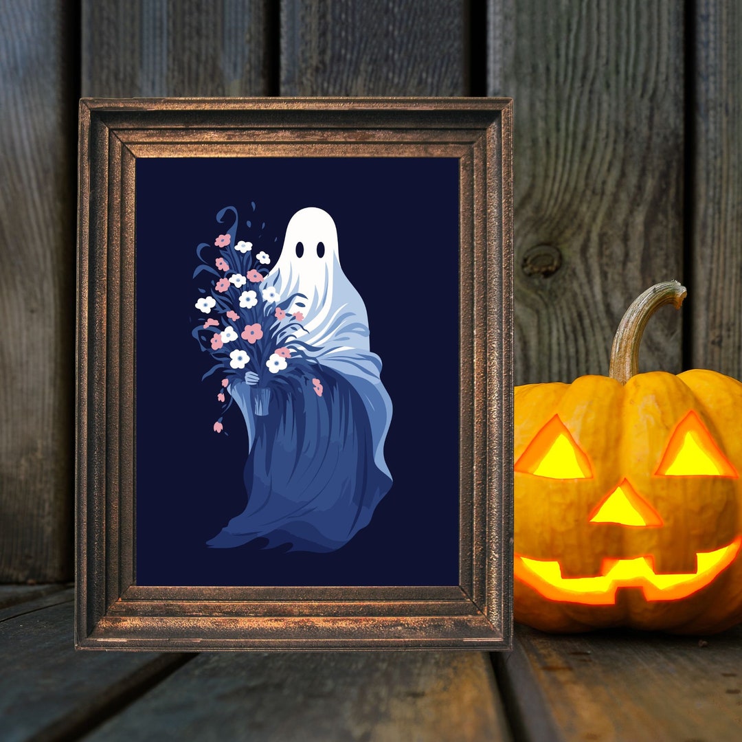 Ghost Bride Halloween Printable Flowers Ghost Wall Art Sheeted Ghost ...