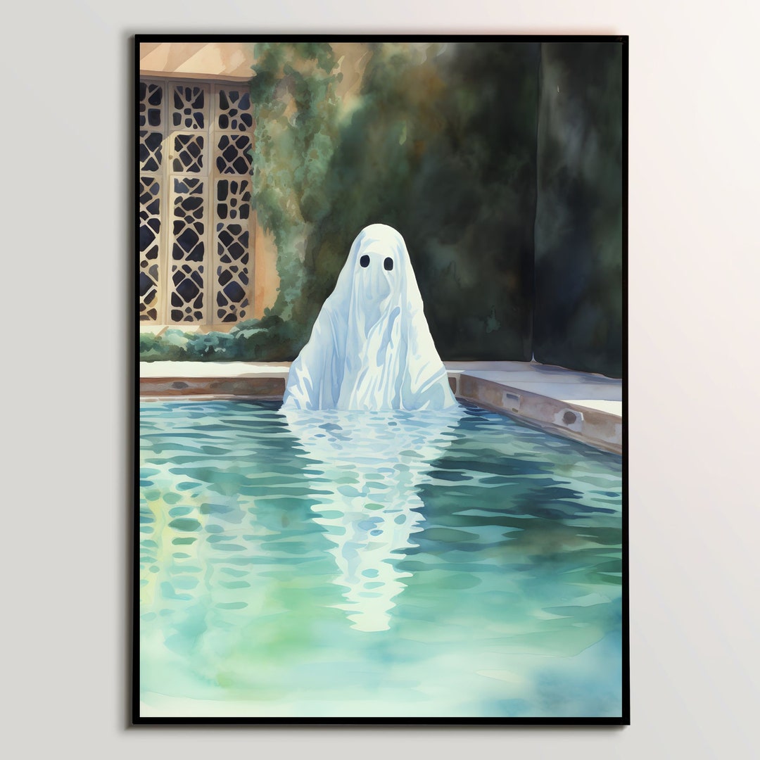 Swimming Pool Ghost Art Print | Halloween Wall Decor (digital Download ...