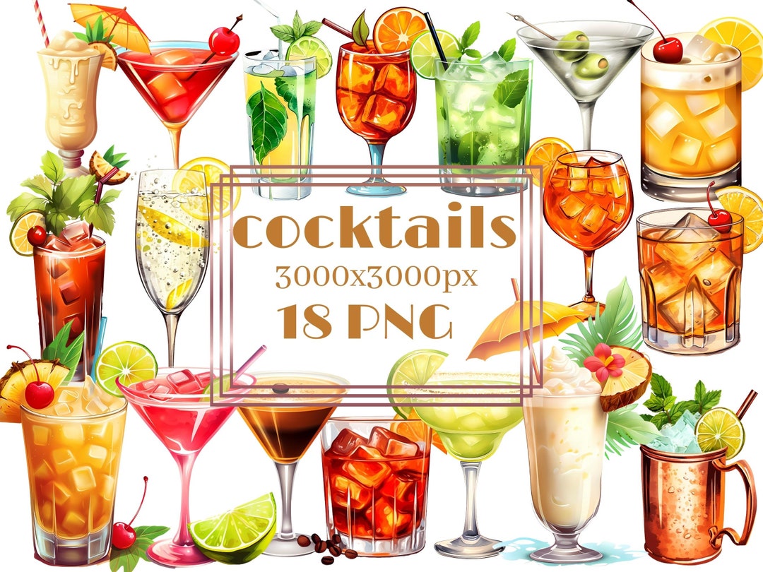 Summer Cocktails Clipart PNG Bundle Modern Cocktails Clipart - Etsy
