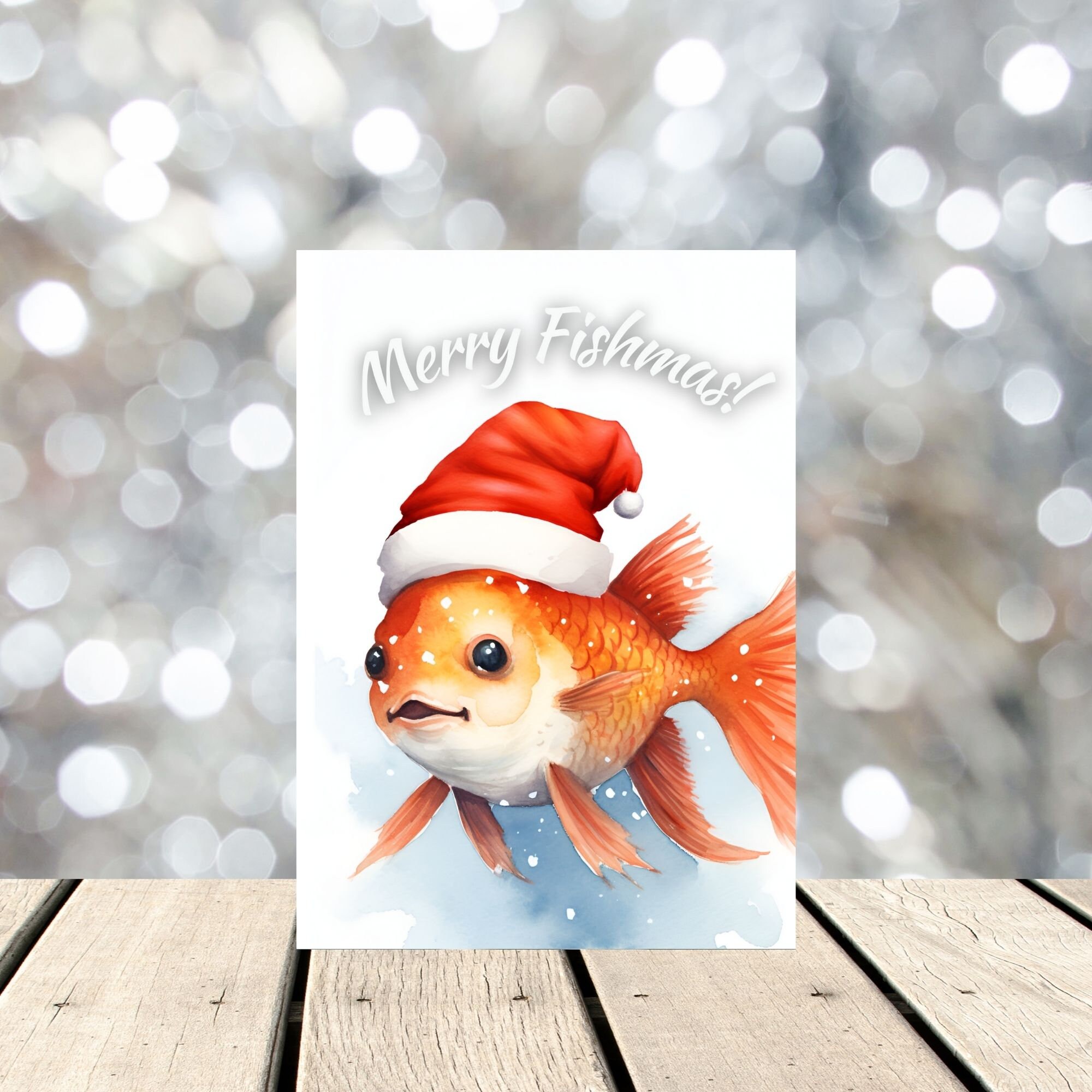Goldfish Happy Holidays Card, Fish Greeting Card, Merry Christmas Card ...