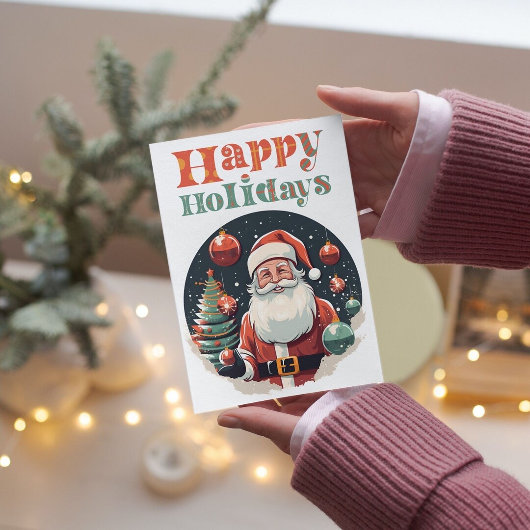 Santa Happy Holidays Card Digital Download Printable Christmas Postcard ...