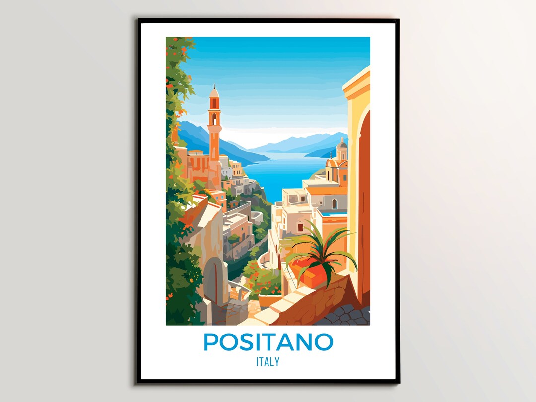 Positano Italy Art Print Positano Travel Poster Retro Amalfi - Etsy