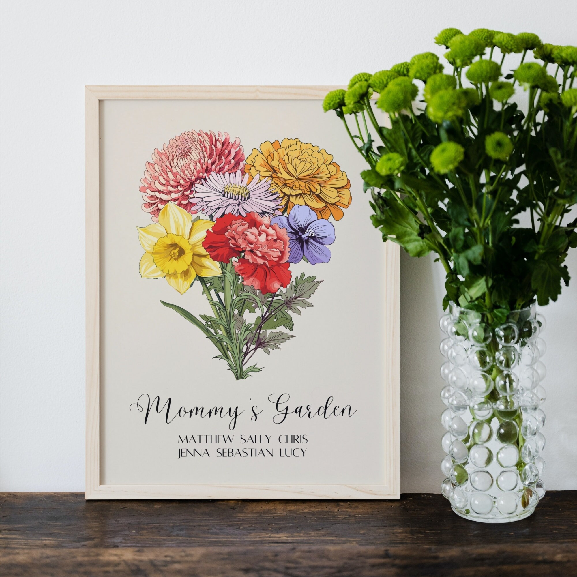 Vintage Family Print Custom Birth Flower Family Bouquet Personalized ...