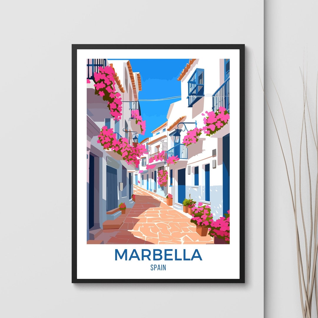 Marbella Travel Art Print Marbella Spain Poster Retro Spanish Travel ...
