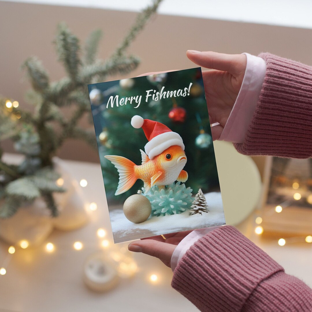 Goldfish Santa Hat Christmas Card, Merry Fishmas (digital Download) - Etsy