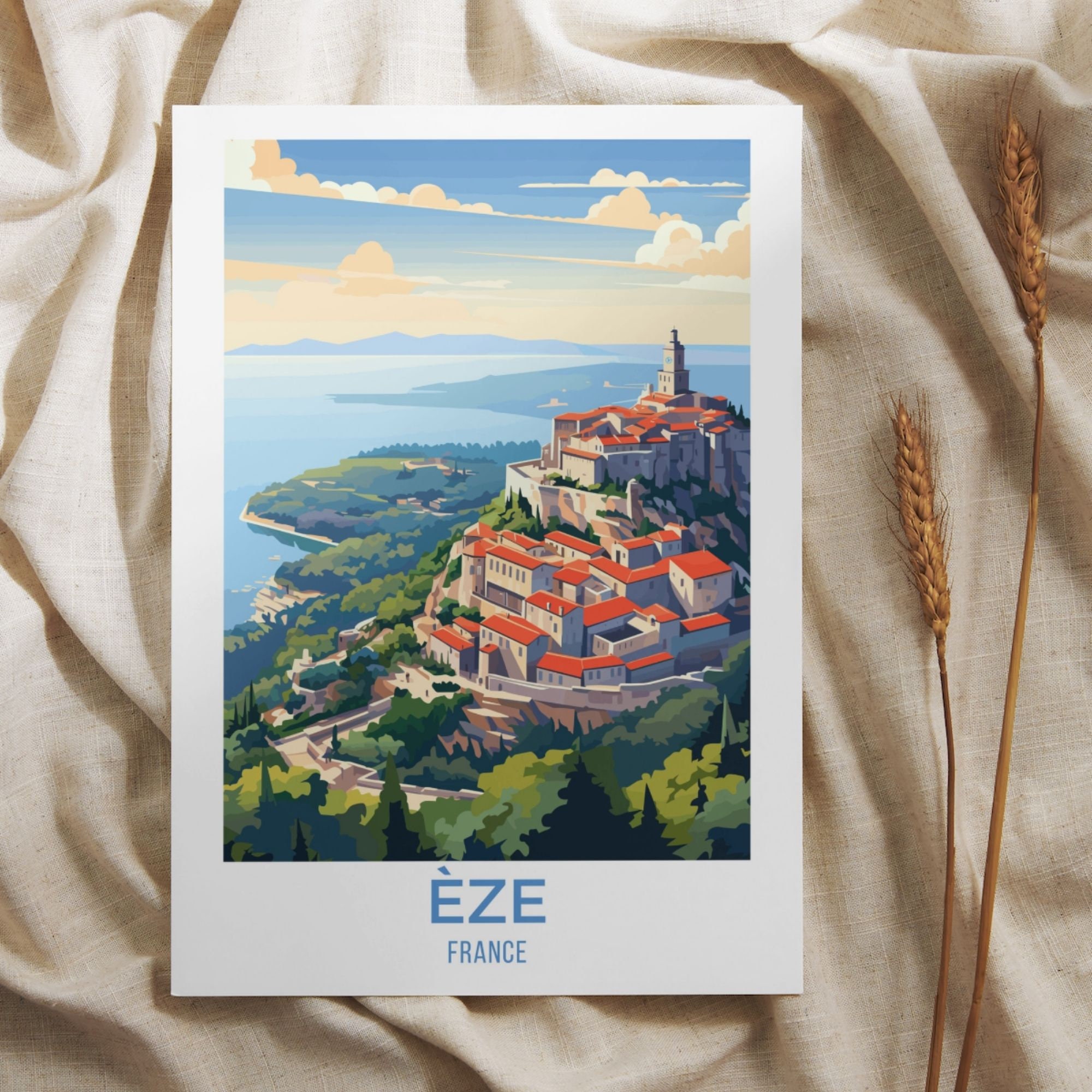 Èze Travel Art Print Eze France Poster Retro French Riviera Travel ...