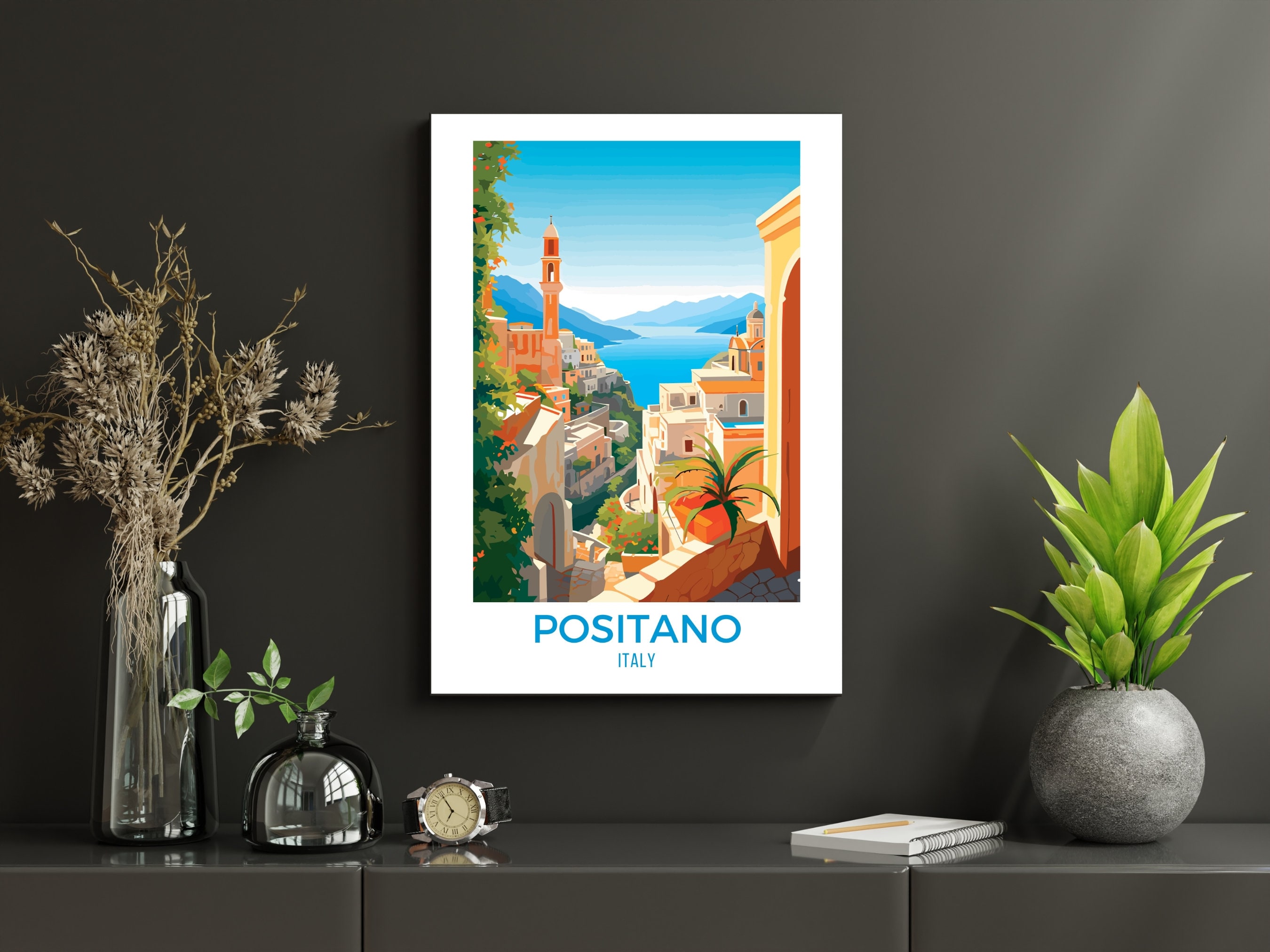 Positano Italy Art Print Positano Travel Poster Retro Amalfi - Etsy