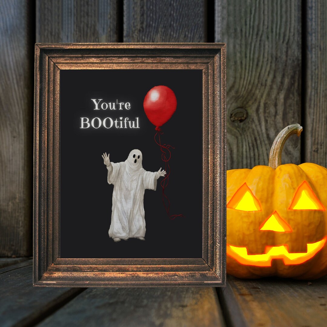 Ghost Holding Balloon Art Print Funny Ghost Poster Happy Halloween ...