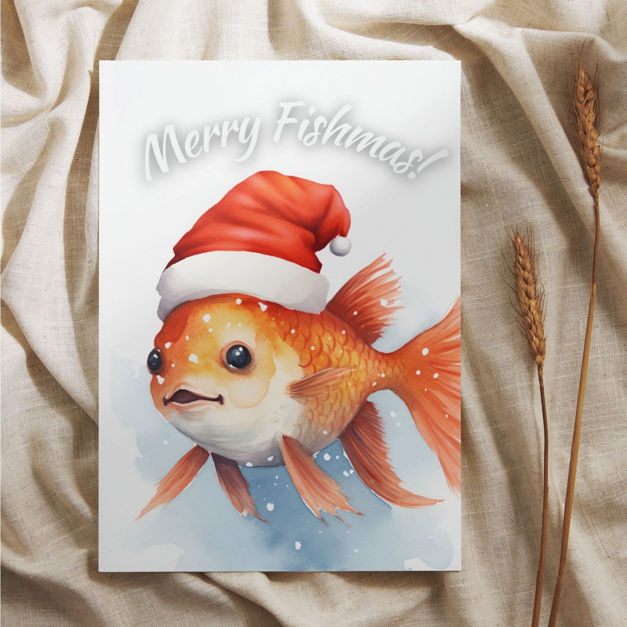 Goldfish Happy Holidays Card, Fish Greeting Card, Merry Christmas Card ...