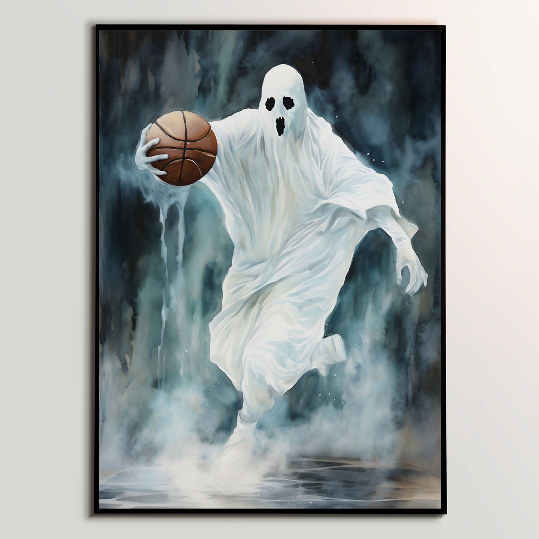 Ghost Playing Basketball Art Print Instant Digital Download Halloween ...