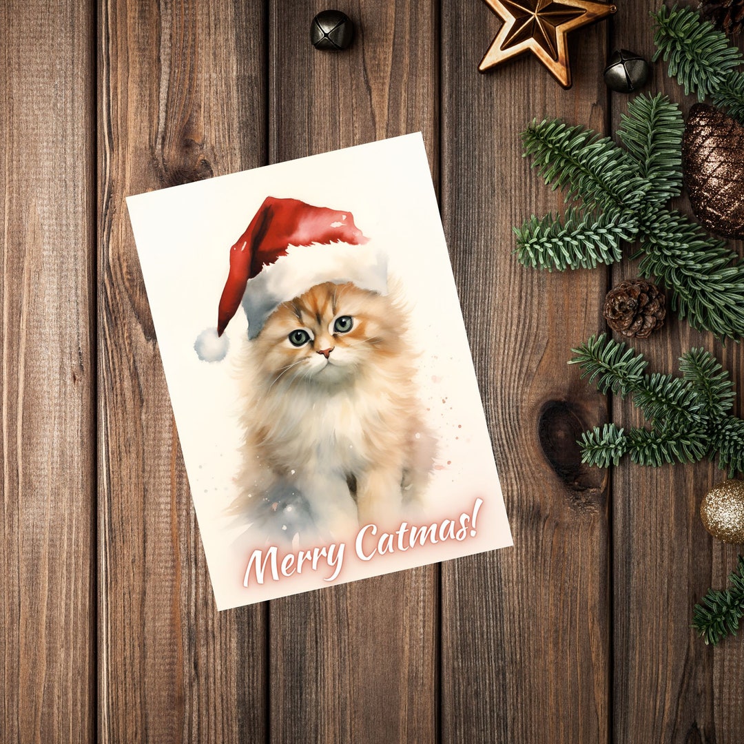 Cat Happy Holidays Card Digital Download Printable Christmas - Etsy