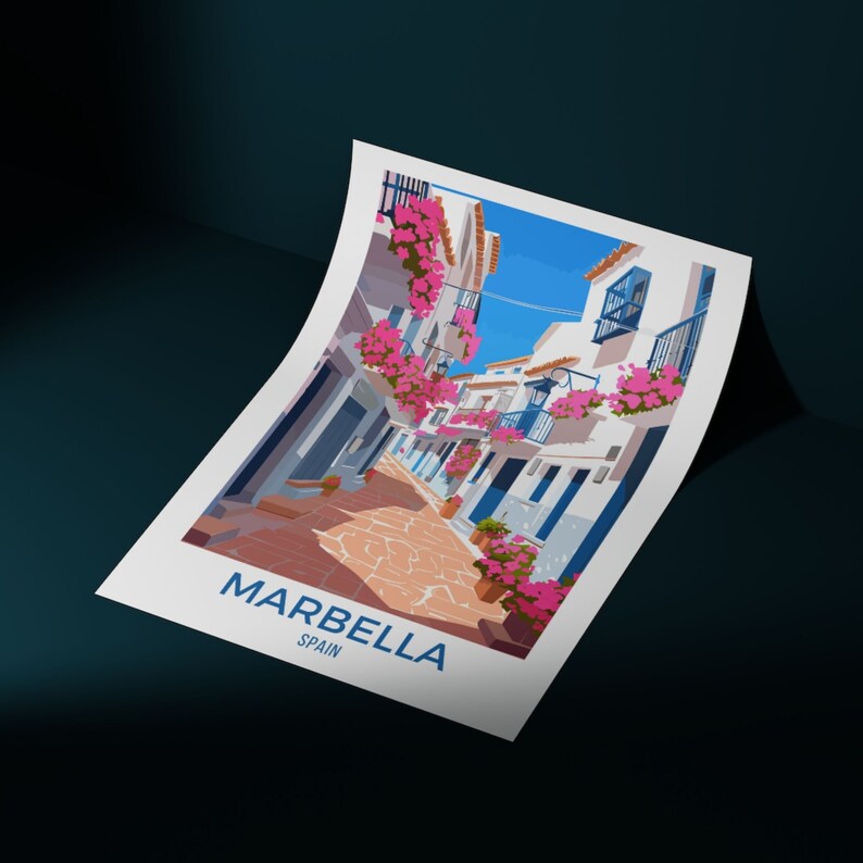 Marbella Travel Art Print Marbella Spain Poster Retro Spanish Travel ...