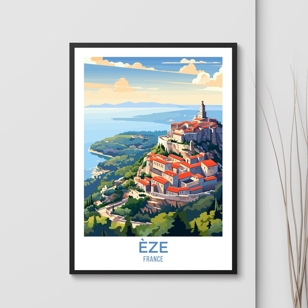 Èze Travel Art Print Eze France Poster Retro French Riviera Travel ...