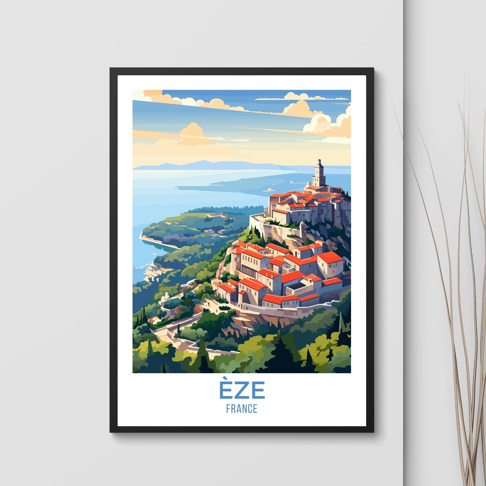 Èze Travel Art Print Eze France Poster Retro French Riviera Travel ...