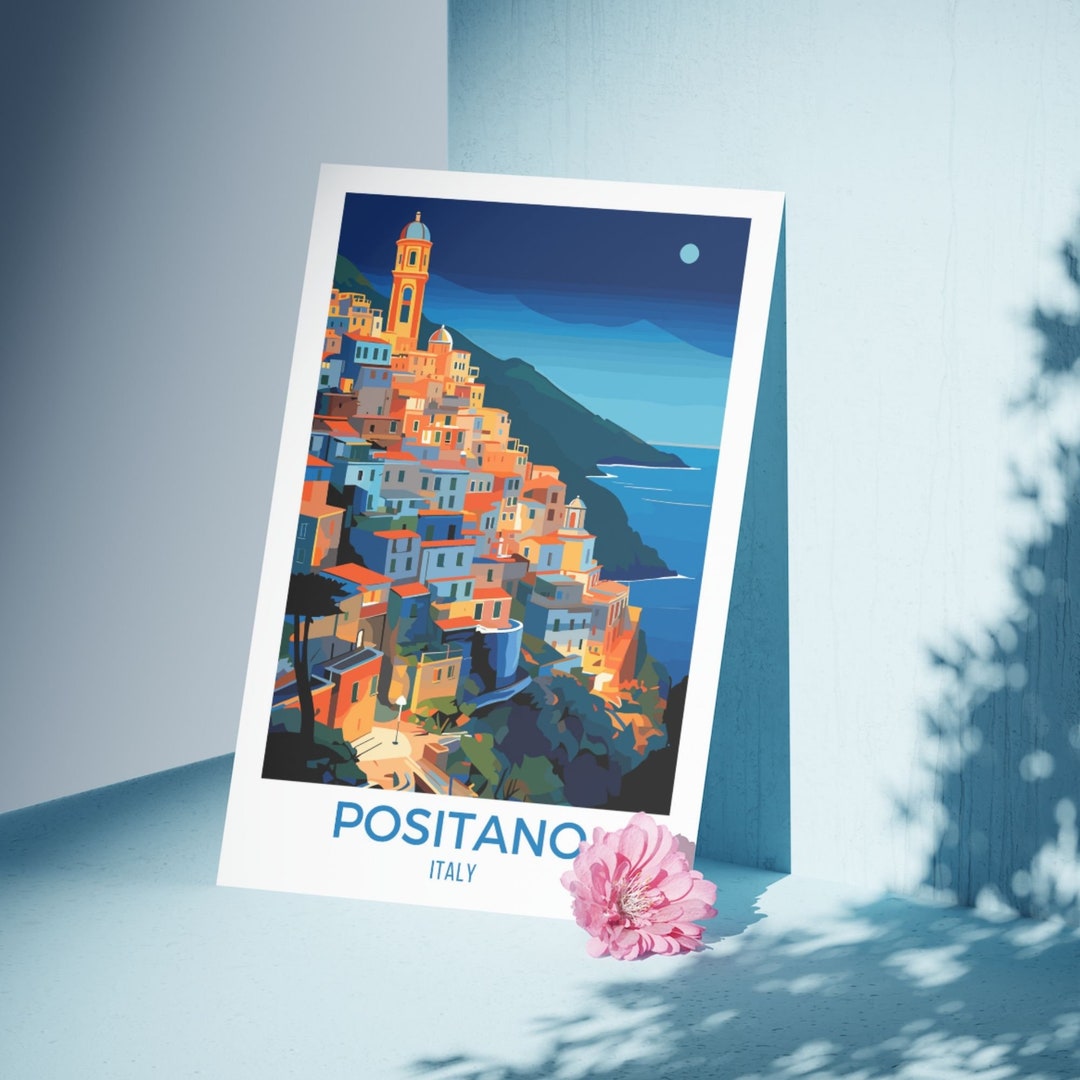 Positano Italy Art Print Positano Travel Poster Retro Amalfi Coast ...