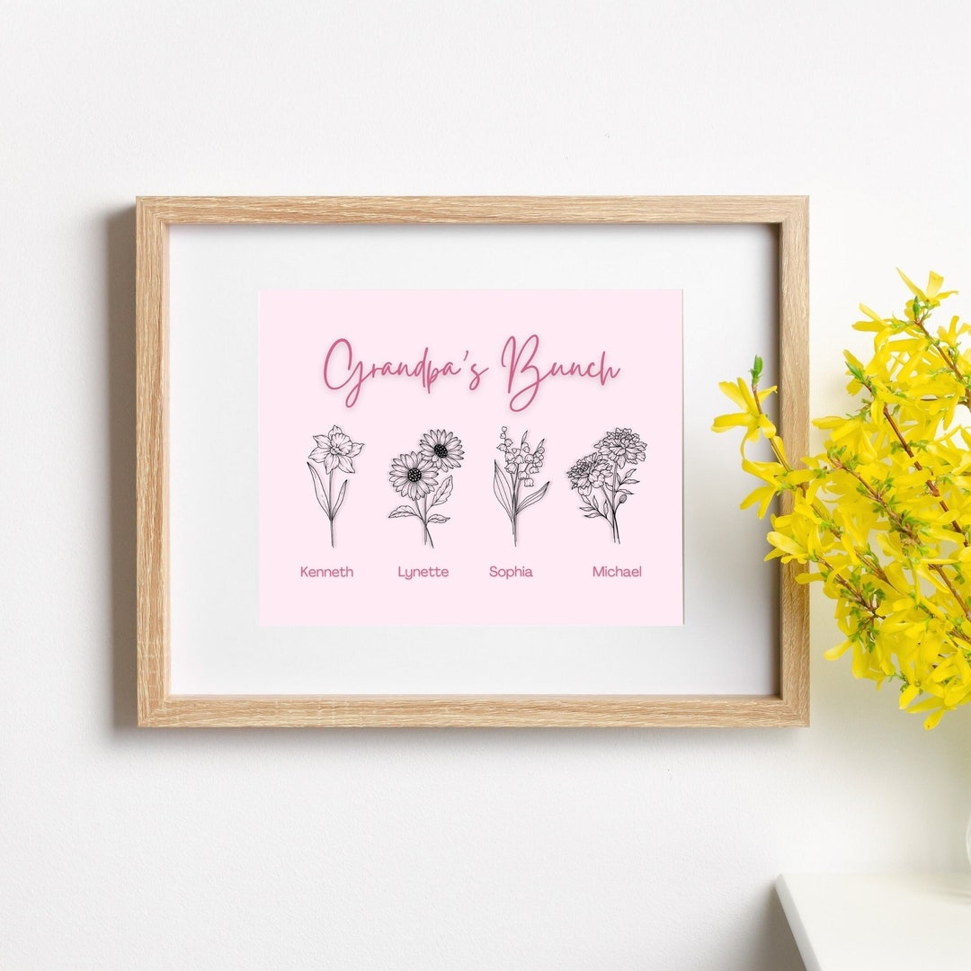 Grandpa's Bunch Birth Flowers Personalized Grandad Gift Custom ...