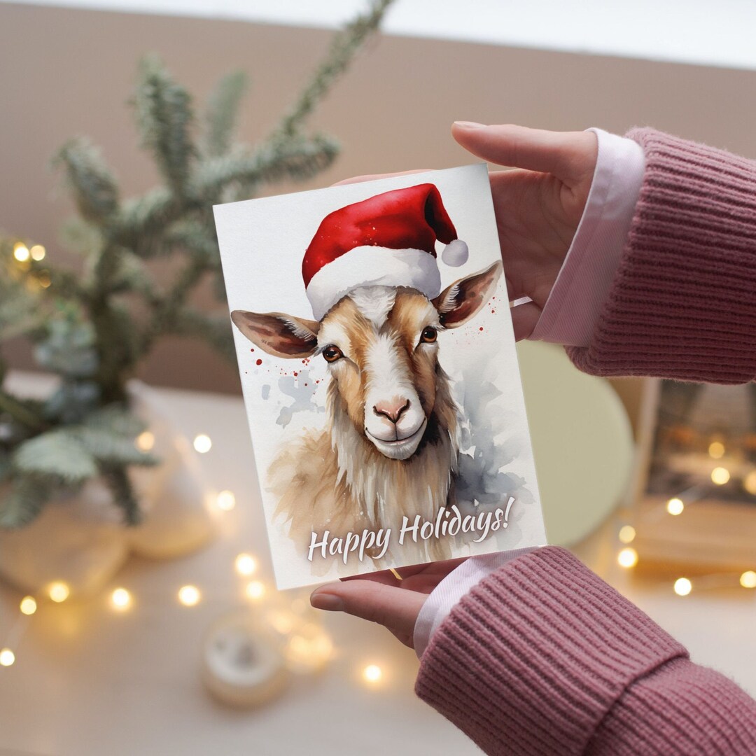 Goat Santa Hat Christmas Card, Happy Holidays (digital Download) - Etsy UK