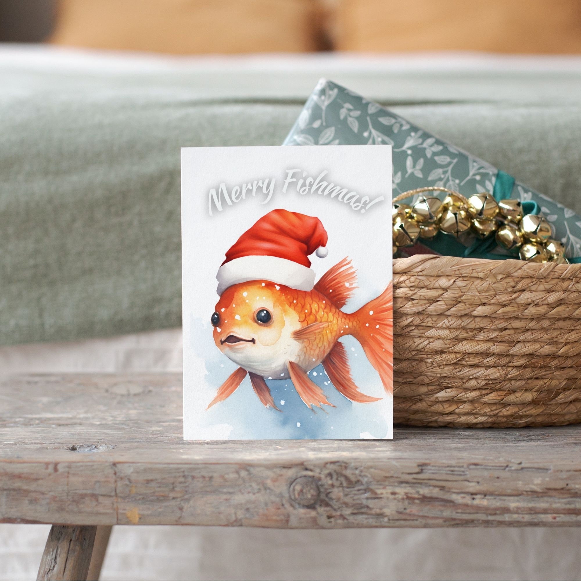 Goldfish Happy Holidays Card, Fish Greeting Card, Merry Christmas Card ...