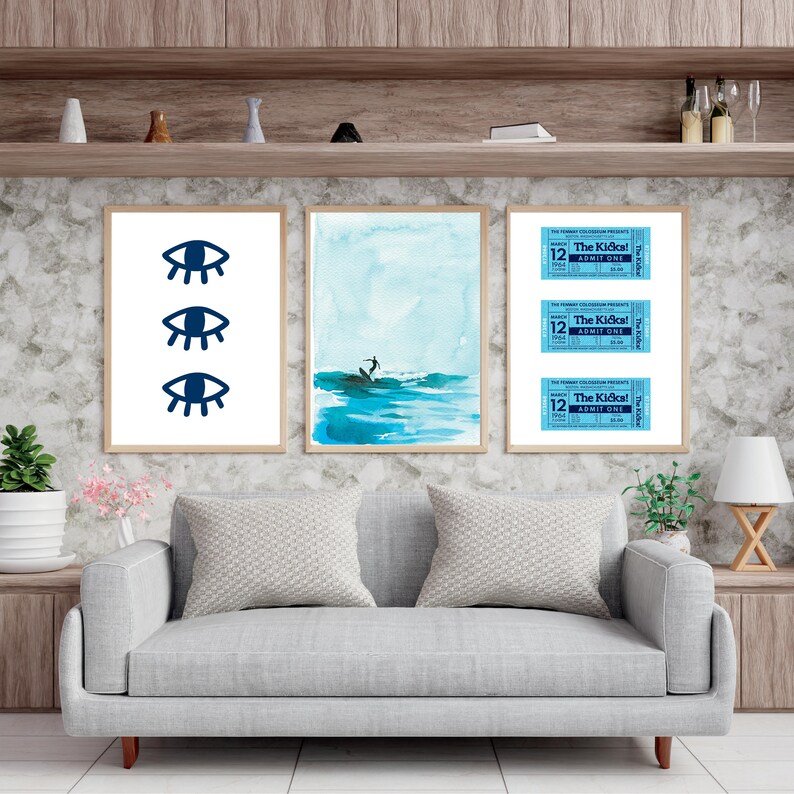 Blue Preppy Wall Art Set of 6, Preppy Dorm Decor, Blue Trendy Wall Art ...