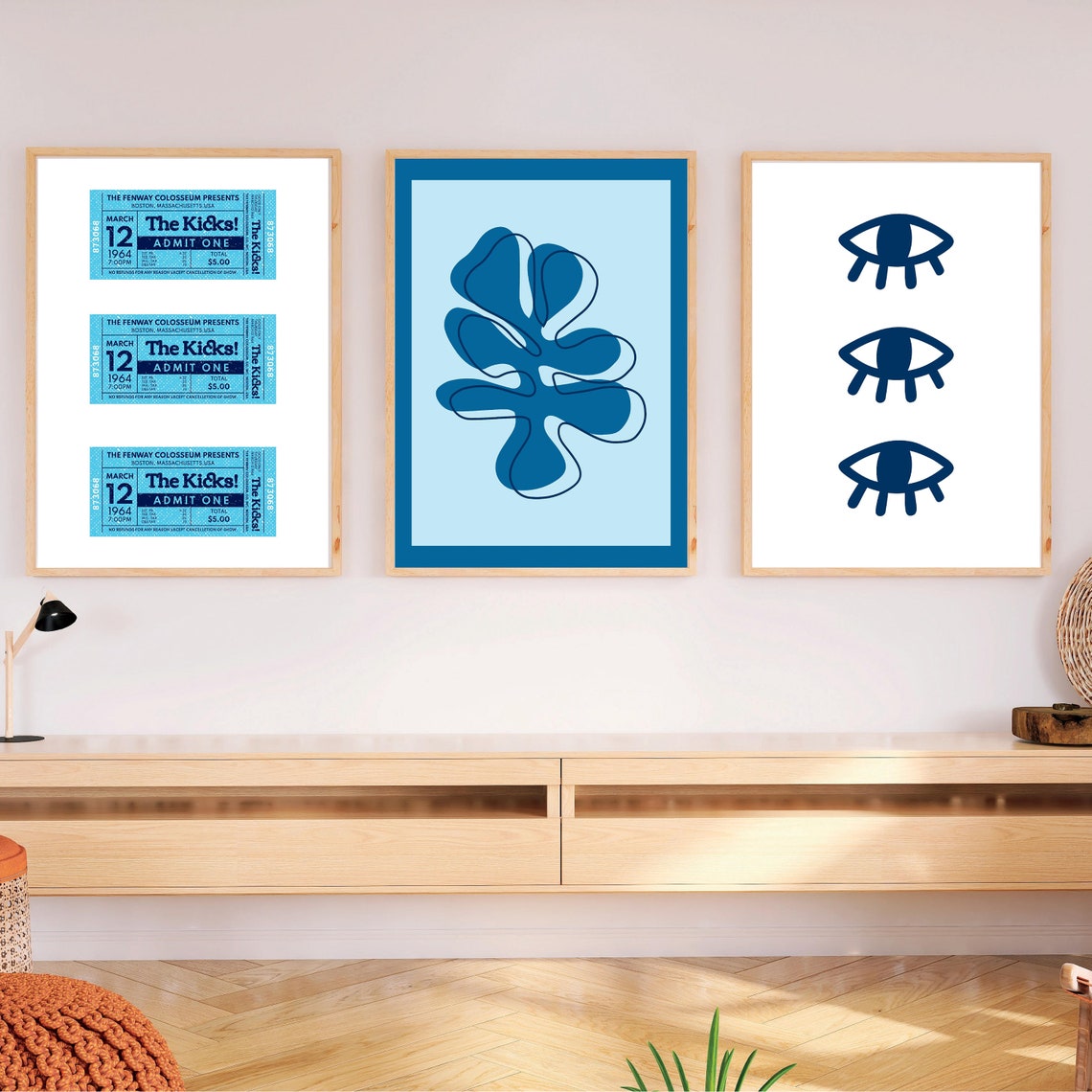 Blue Preppy Wall Art Set of 6, Preppy Dorm Decor, Blue Trendy Wall Art ...