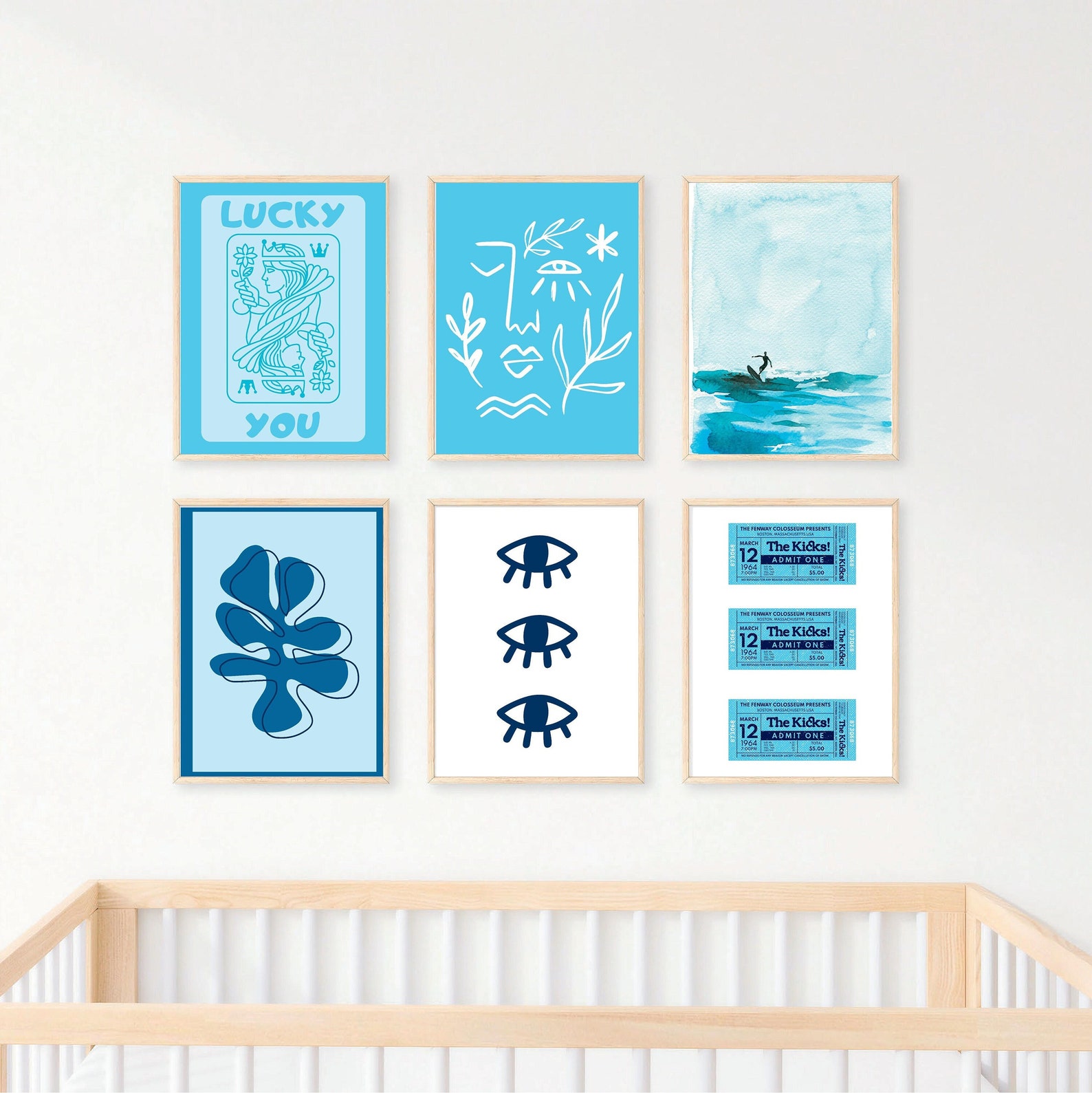 Blue Preppy Wall Art Set of 6, Preppy Dorm Decor, Blue Trendy Wall Art ...