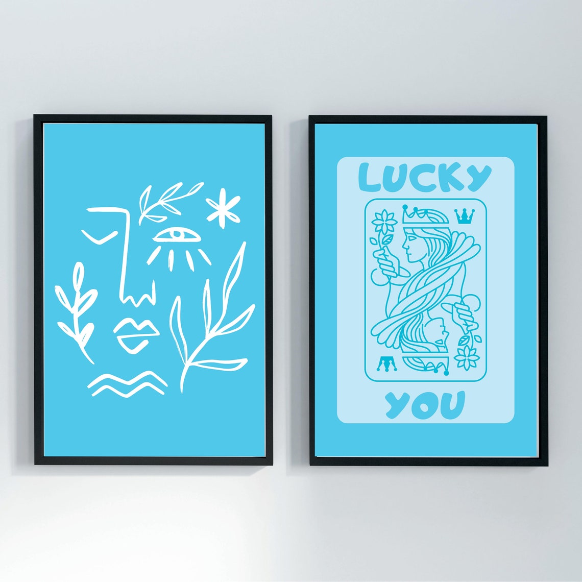 Blue Preppy Wall Art Set of 6, Preppy Dorm Decor, Blue Trendy Wall Art ...