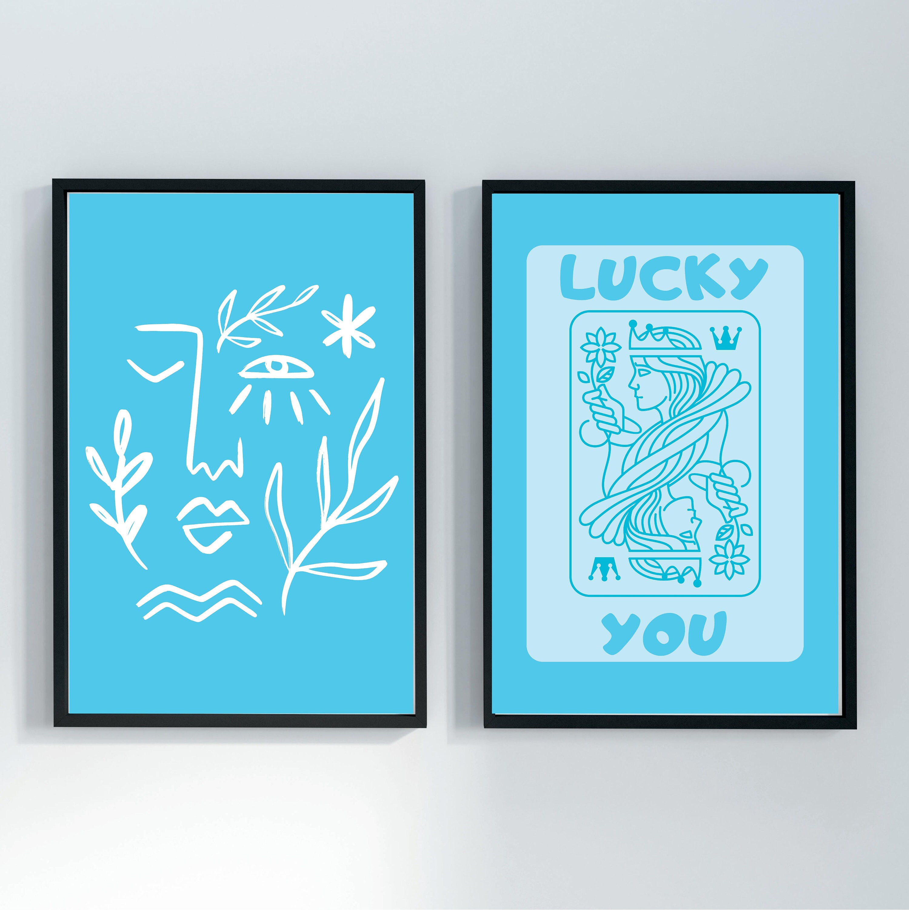 Blue Preppy Wall Art Set of 6, Preppy Dorm Decor, Blue Trendy Wall Art ...