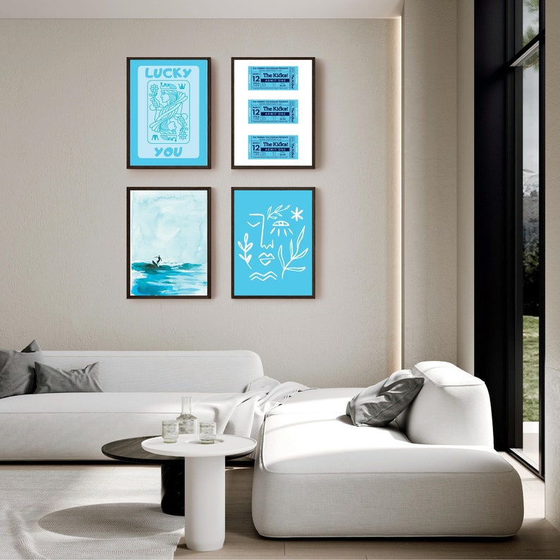Blue Preppy Wall Art Set of 6, Preppy Dorm Decor, Blue Trendy Wall Art ...