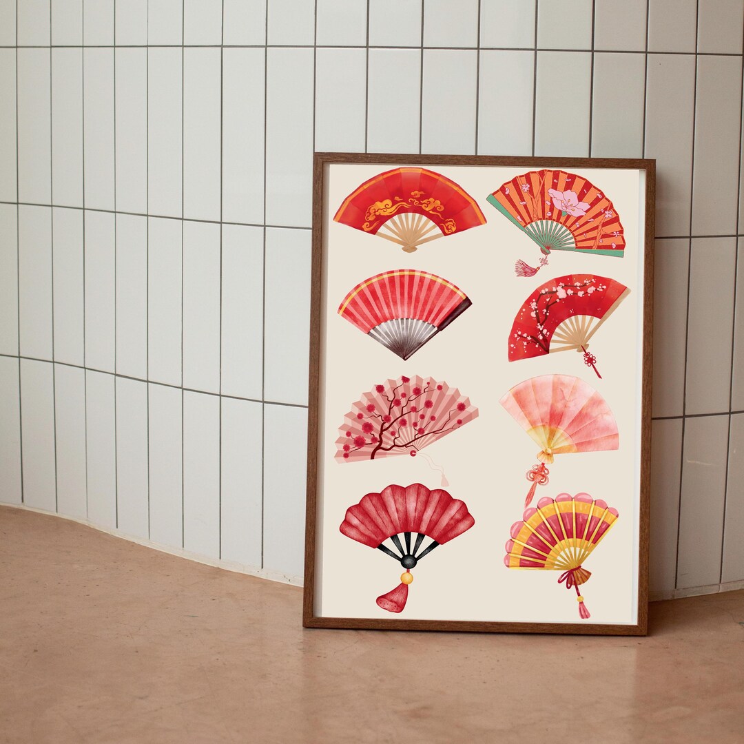 Hand Fan Wall Art, Fan Painting Digital Download, Japanese Hand Fan ...