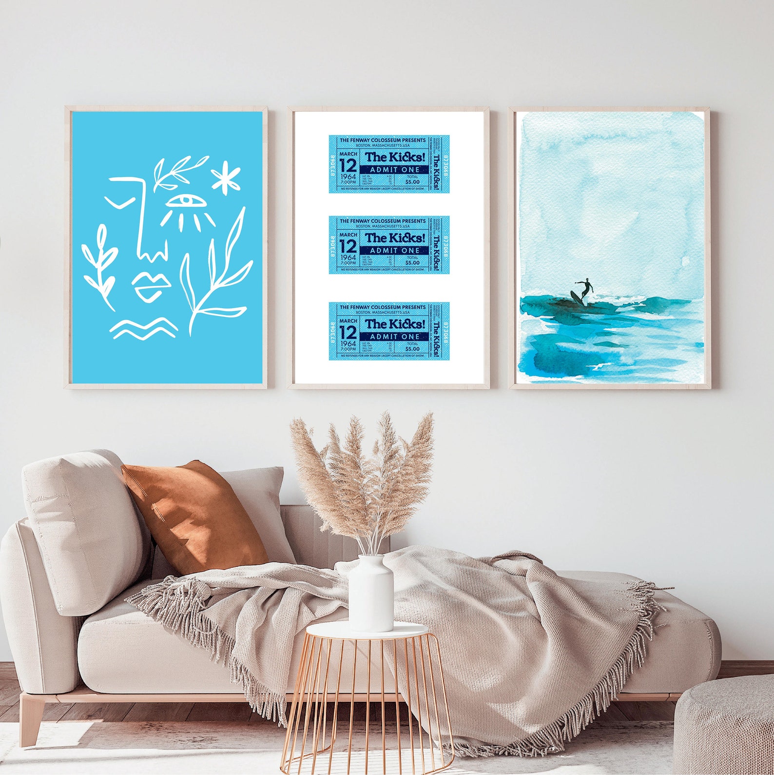 Blue Preppy Wall Art Set of 6, Preppy Dorm Decor, Blue Trendy Wall Art ...
