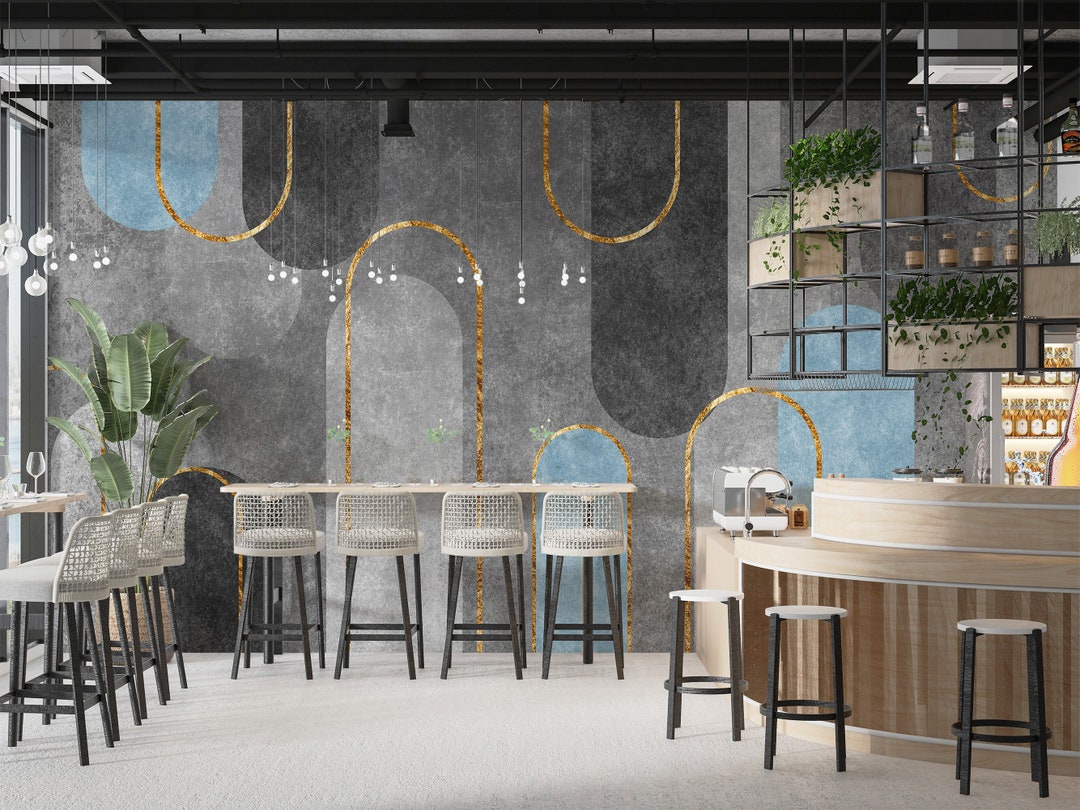 Modern Geometric Wallpaper Golden Line Wall Mural Colorful and Gold ...