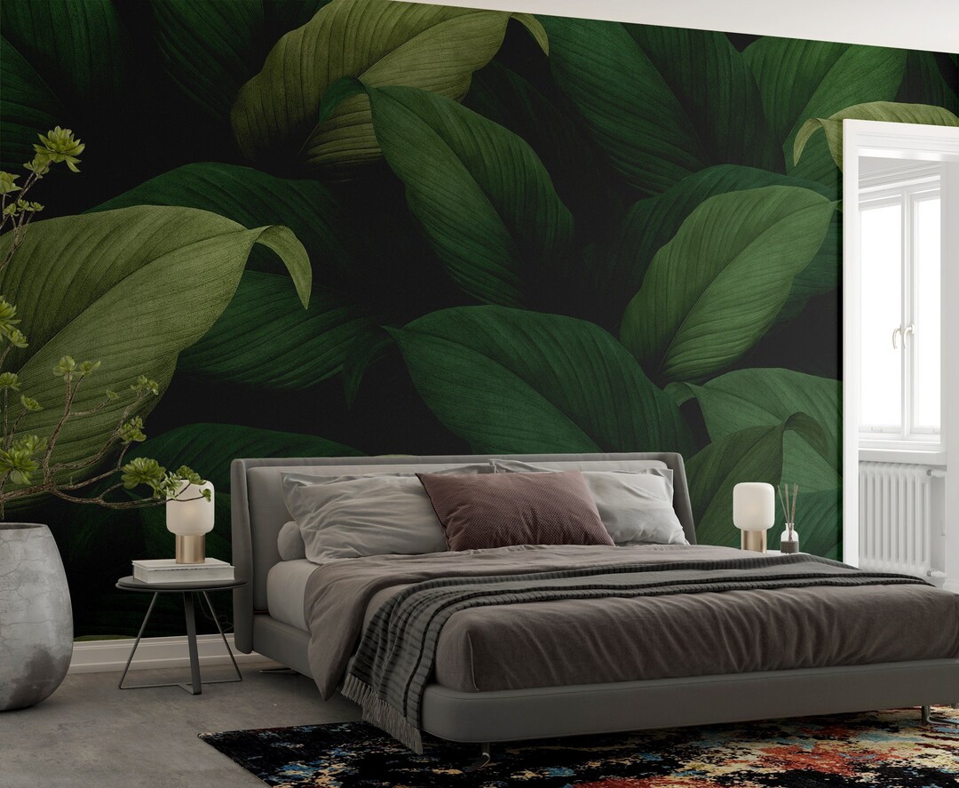 Tropical Palm Leaves Wallpaper, Peel and Stick Leaf Wall Mural, Big ...