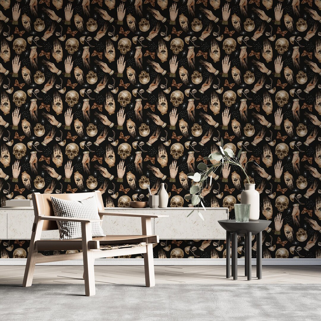 Skull and Witch's Hand Wall Mural Witchcraft Themed Black - Etsy