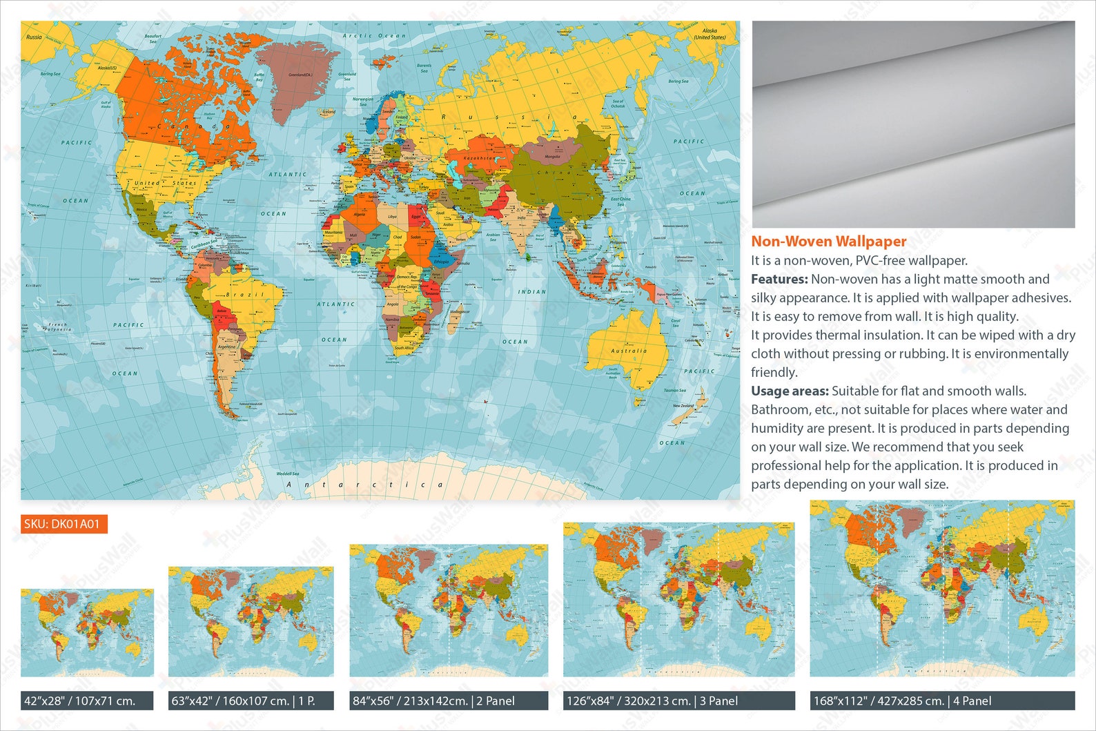 Peel and Stick Kids Room World Map Wallpaper, Modern Political Map Wall ...