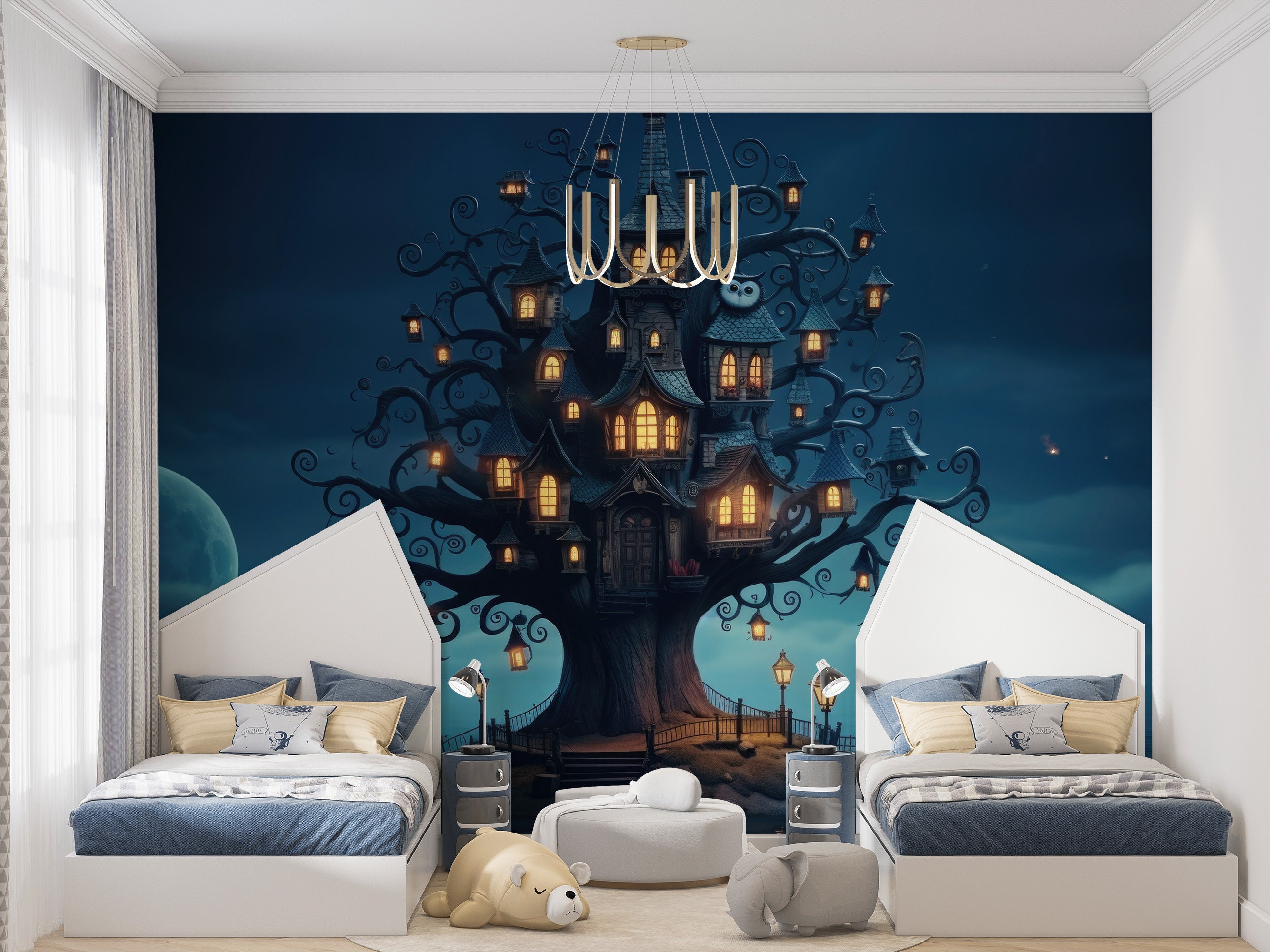 Tree House Kids Room Peel Stick Wallpaper Tree House With - Etsy