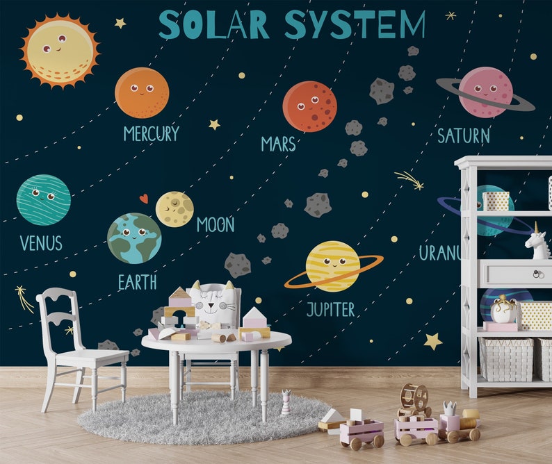 Solar System Peel and Stick Kids Room Wallpaper Cute Planets - Etsy