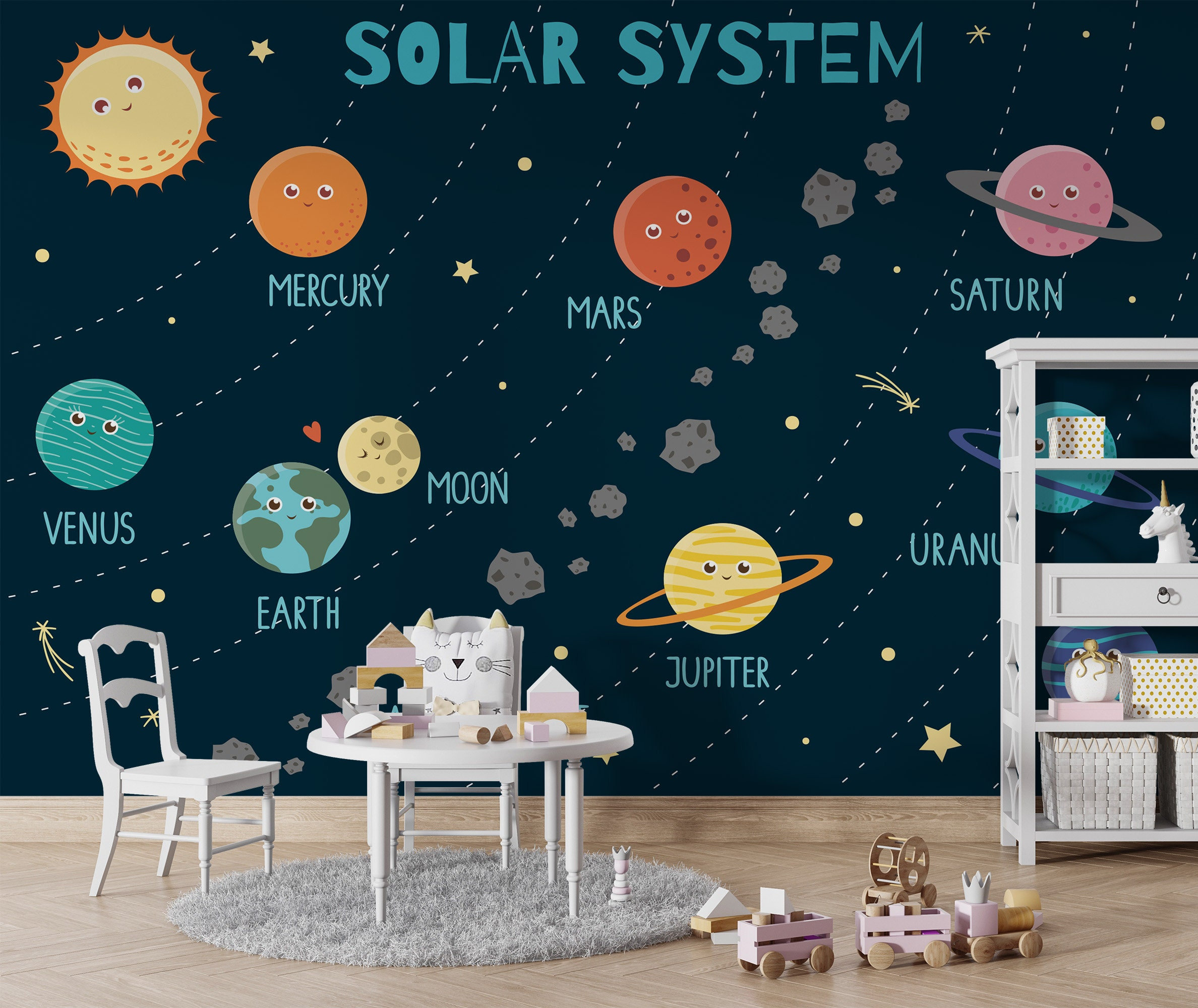 Solar System Peel and Stick Kids Room Wallpaper Cute Planets - Etsy