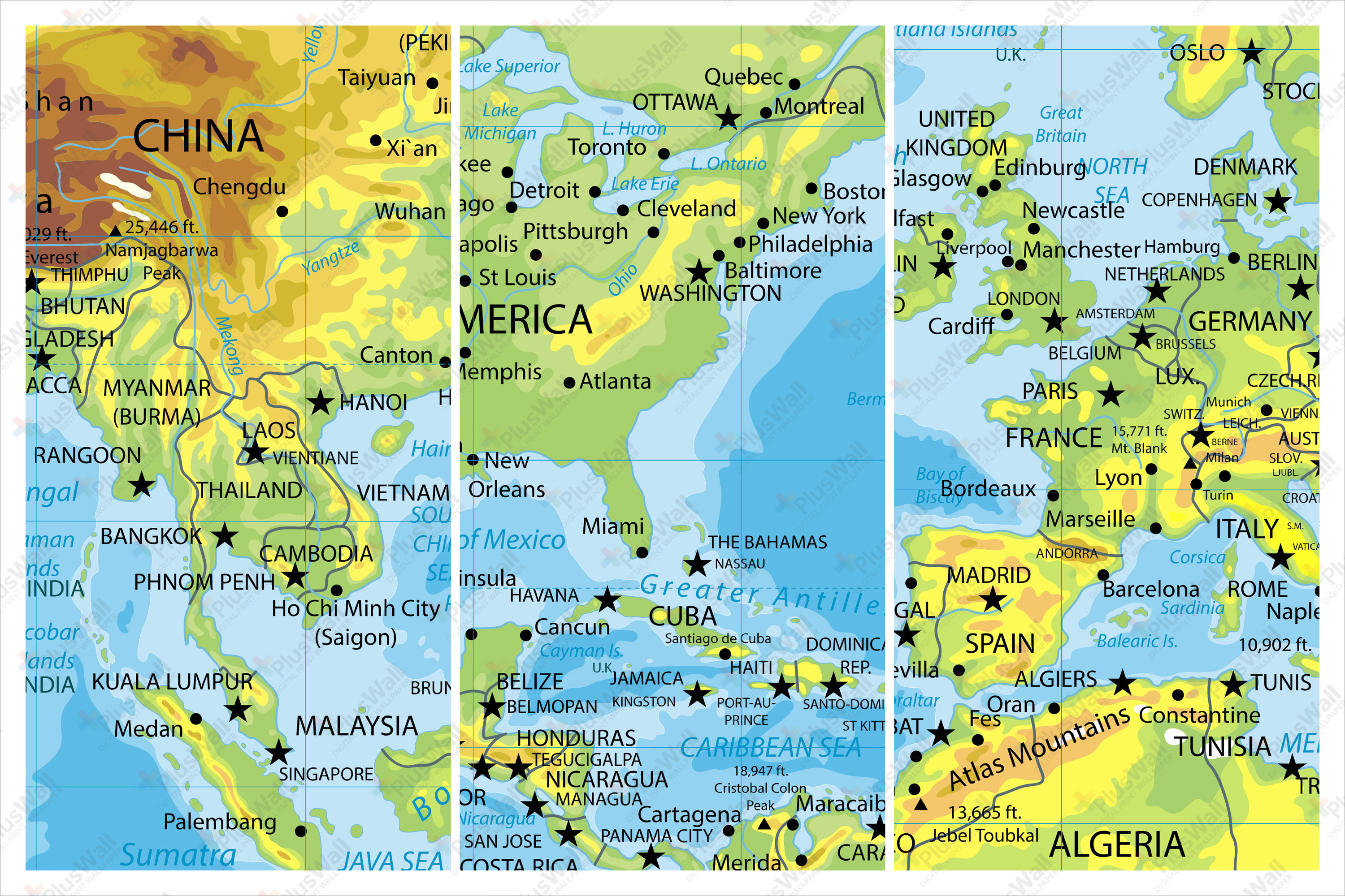 world map usa centered