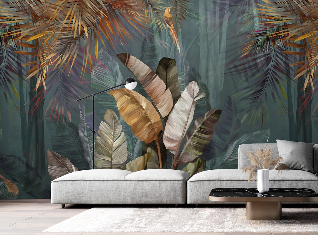 Modern Leaves Wallpaper, Peel Stick Botanical Wall Mural, Fashion Leaf ...