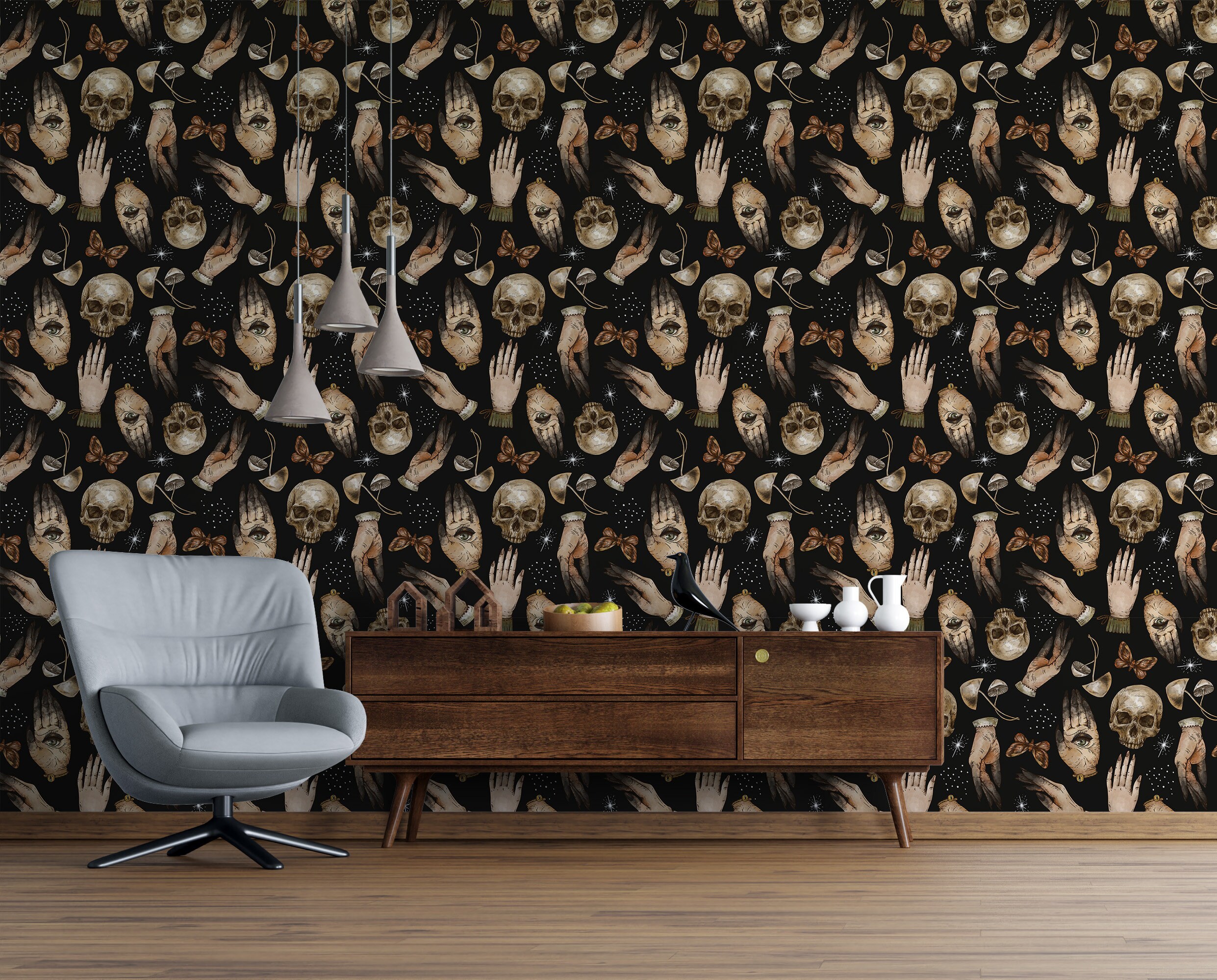 Skull and Witch's Hand Wall Mural Witchcraft Themed Black - Etsy