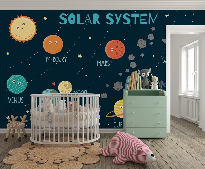 Solar System Peel and Stick Kids Room Wallpaper Cute Planets - Etsy