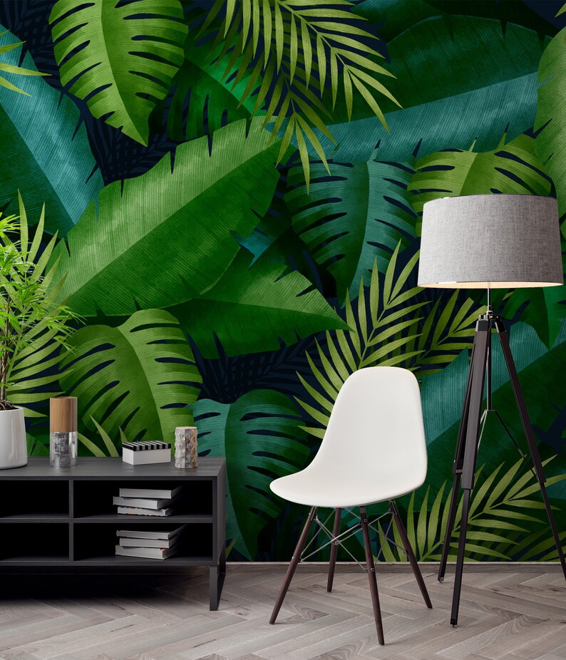 Tropical Large Leaf Pattern Wallpaper Tropical Summer Wall - Etsy