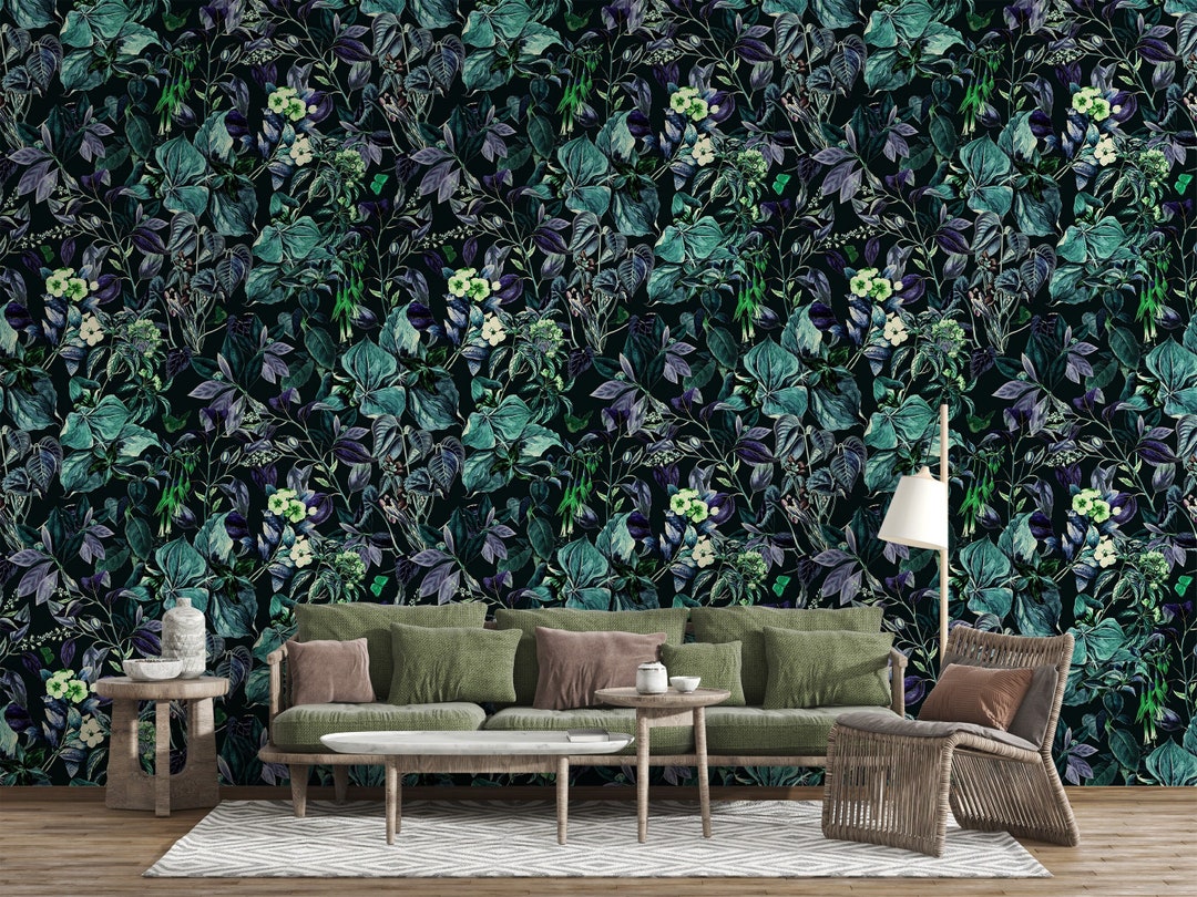 Old Vintage Green Flowers and Leaves Rustic Modern Peel and - Etsy