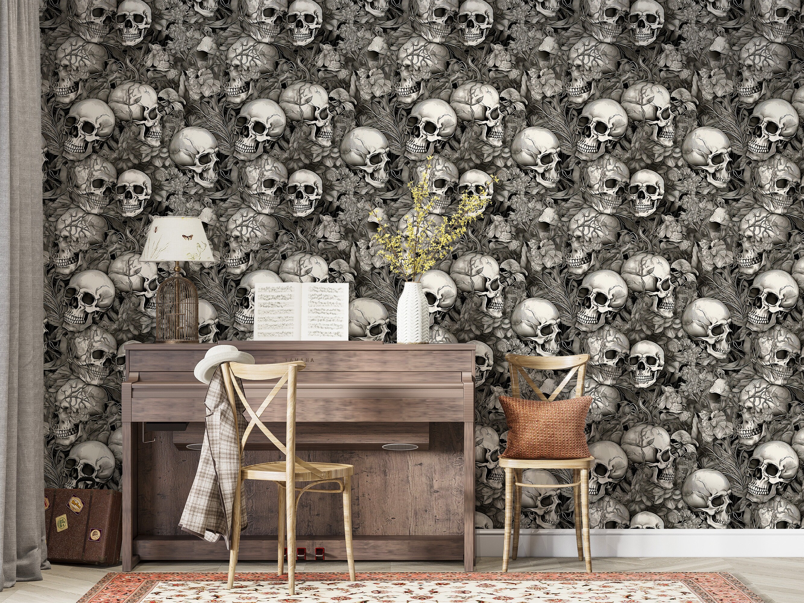 White Skulls, Skeleton, Bones Peel and Stick Wallpaper, Gothic Bedroom ...