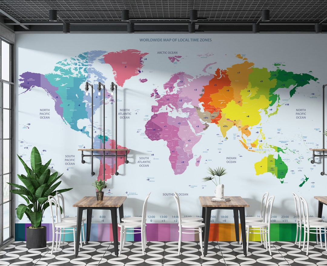 Worldwide Map Of Local Time Zones Wallpaper Peel And Stick Wallpaper Worldwide Map Of Local Time Zones Wallpaper Peel And Stick Wallpaper