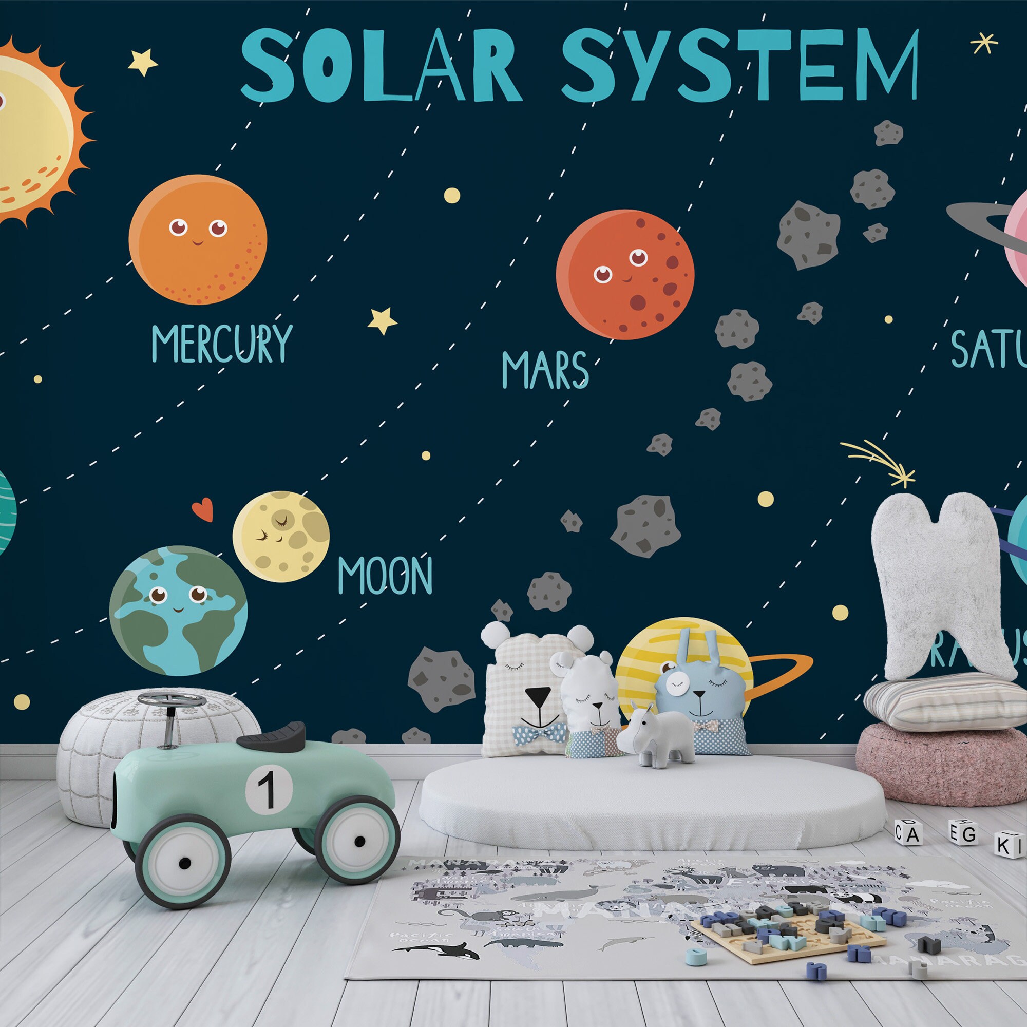 Solar System Peel and Stick Kids Room Wallpaper Cute Planets - Etsy
