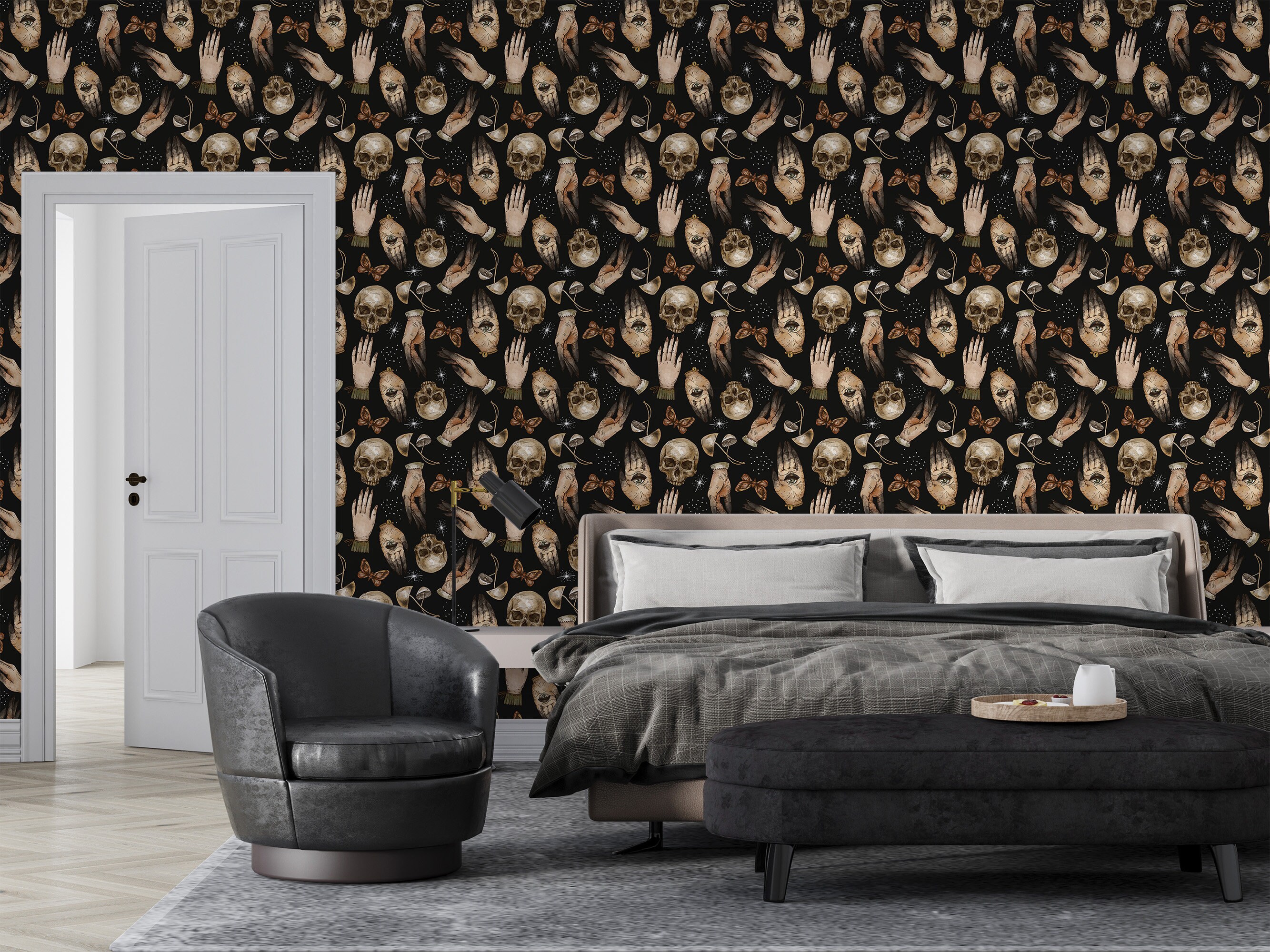 Skull and Witch's Hand Wall Mural Witchcraft Themed Black - Etsy
