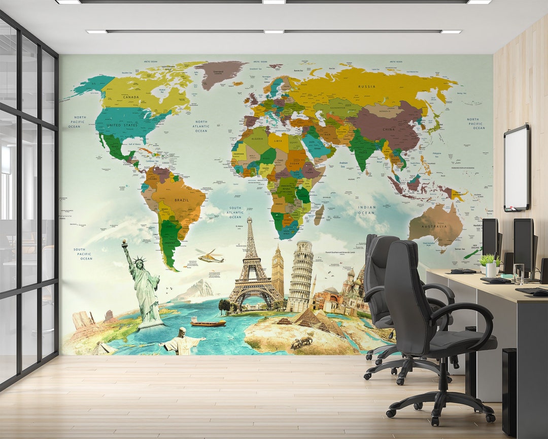 Kids Room Peel and Stick World Map Wallpaper, Educational Nursery World ...