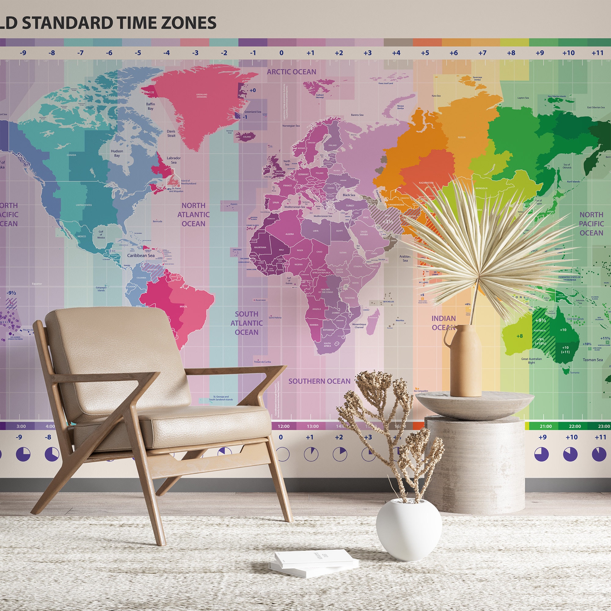 World Standard Time Zones Wallpaper, Peel & Stick Wallpaper, World Time ...