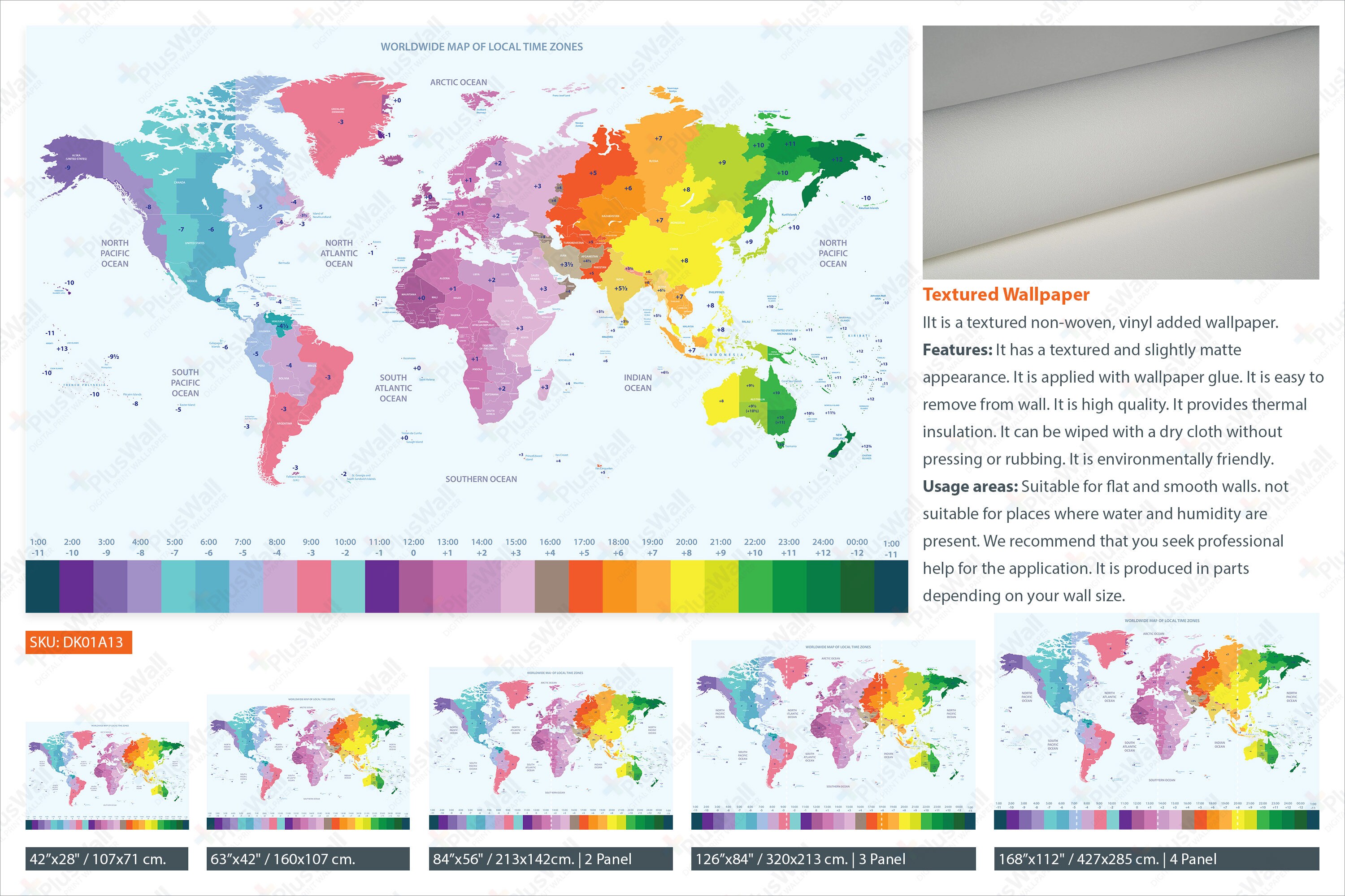 Worldwide Map of Local Time Zones Wallpaper, Peel and Stick Wallpaper ...
